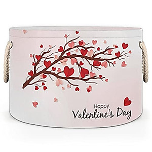 Tree Branches Leaf Heart Valentine's Day (7) Large Round Baskets for Storage Laundry Baskets with Handles Blanket Storage Basket for Bathroom Shelves Bins for Organizing Nursery Hamper Girl Boy