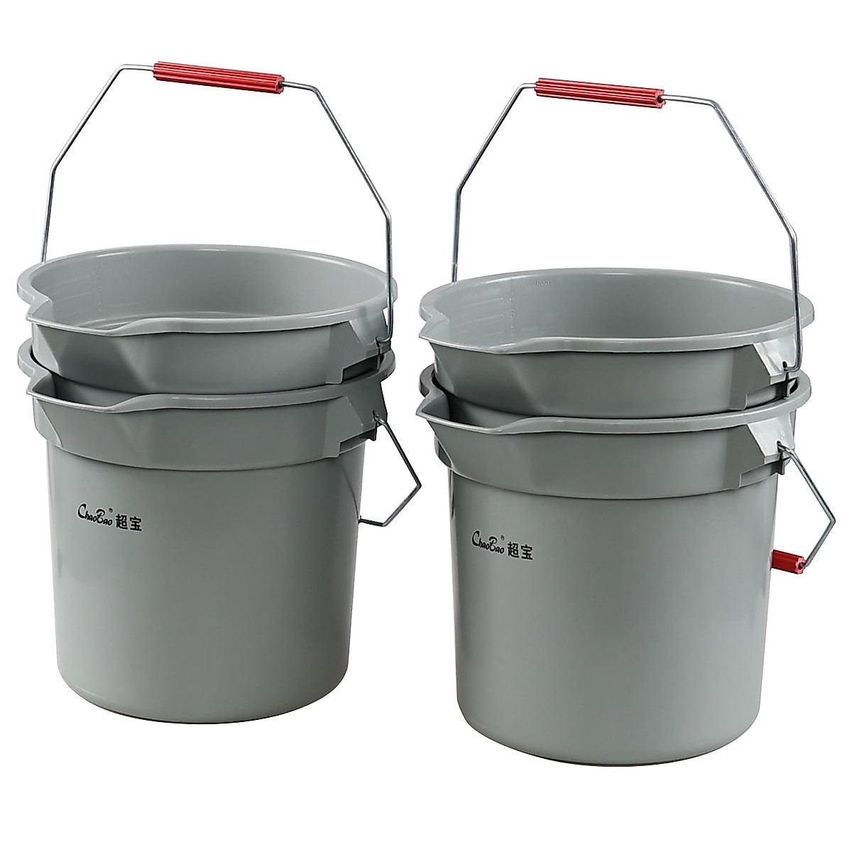 Morcte 3.5 Gallon Heavy Duty Plastic Cleaning Bucket Pail with Portable Handle, 4 Pack Commercial Round Utility Cleaning Pail, Gray