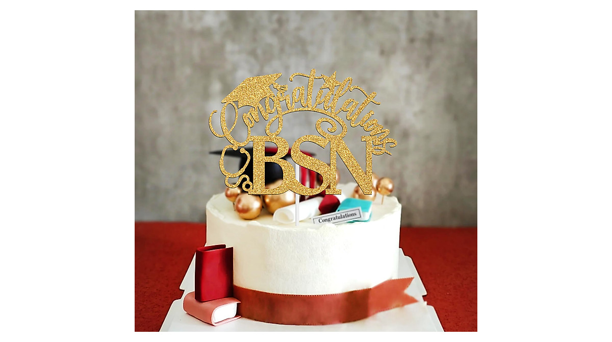 Ferburitar Gold Glitter BSN Graduation Cake Topper - Nurse Party Decor
