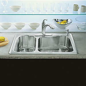 KOHLER K-3361-4-NA Staccato Dual Large/Medium Self-Rimming Kitchen Sink, Stainless Steel