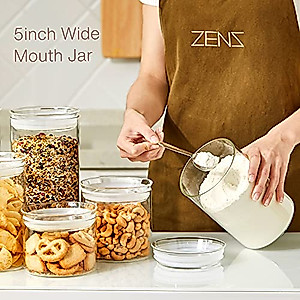 ZENS 4.7in Wide Mouth Glass Food Storage Containers, 4 Pack Glass Jars with Airtight Lids for Kithen Pantry Flour, Clear Glass Canisters Sets for Pasta Noodles, Coffee Beans -23.6oz/32oz/50oz/74oz