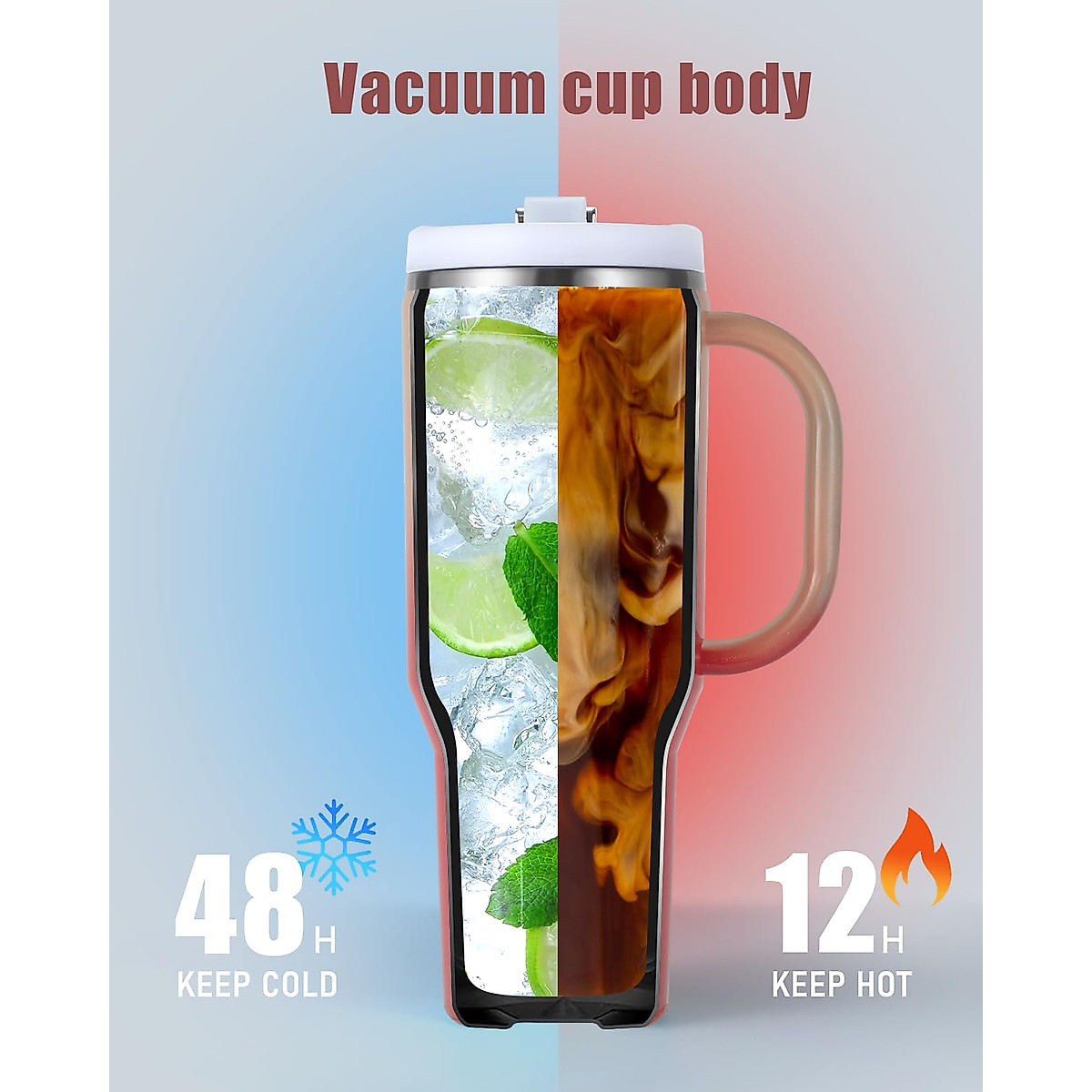 Gpeng 40 oz Tumbler with Handle, Water Bottles with Straw Lid, Insulated Stainless Steel Travel Mug Cup Holder Friendly, Keep Drinks Cold or Hot for Hours