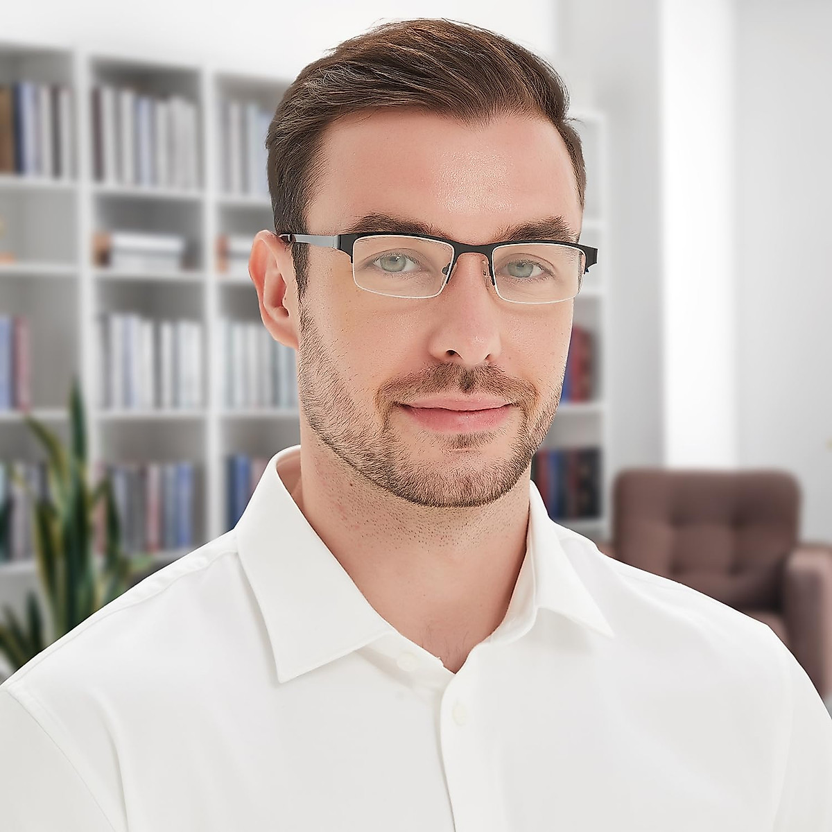 EYECEDAR 5-Pack Reading Glasses for Men Rectangular Metal Half-Frame Spring Hinges with Sun Readers Glasses Mens Readers 1.50