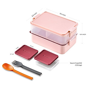 linoroso Stackable Bento Box Adult Lunch Box | Meet All You On-the-Go Needs for Food, Salad and Snack Box, Premium Bento Lunch Box for Adults Include Utensil Set, Dressing Containers - Frozen Berry
