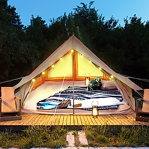 Canvas Cabin Bell Tent for 3-4 Person, Waterproof Glamping Yurt Tent Breathable All Seasons Outdoor Camping Tent, 6.69*8.2*4.92'