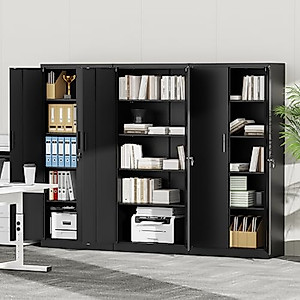 Maemttes 72" Metal Storage Cabinet with Doors and Shelves, Tall Garage Cabinets Lockable File Cabinet, Heavy-Duty Locker Cabinet Tool Cabinet for Garage, Office, Home, Kitchen (Black)