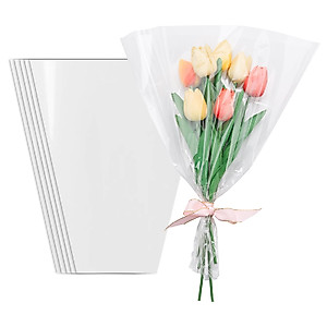 100 Pcs flower packaging transparent bag,flowers bouquet sleeve transparent cellophane Suitable for flower shop, shopping mall flower packaging
