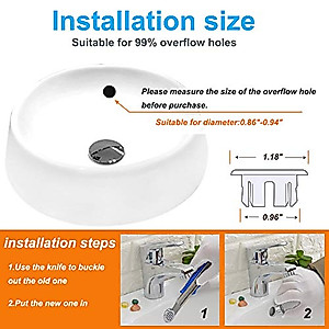 Super More 6 Pack Vanity Sink Overflow Cover Basin Sink Ceramic Bathroom Vessel Kitchen Basin Trim Remplacement Round Caps Insert in Hole (Silver ABS Plastic)