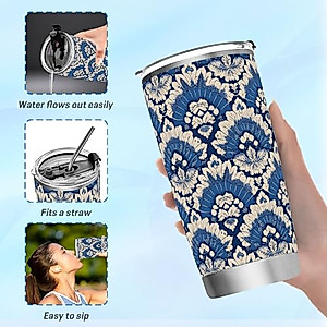 Scallop Blue Stainless Steel cups for hot and cold with Lid and Straw coffee travel mug 20oz for outdoor simply tumblers with lids 20 OZ