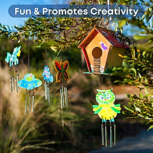 9 Wooden Birdhouses & 9 Wind Chimes -Art & Crafts for Kids Ages 4 5 6 7 8 - Kids Bulk Arts and Crafts Set with Painting Kit -DIY Wood Bird House and Windchimes Kits for Boys Girls to Build & Paint