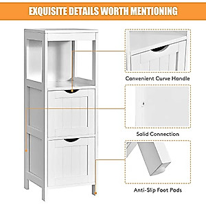 MAXCBD Nightstand Bedside Table Drawer Cabinet Bathroom Floor Cabinet Side Wooden Storage Organizer W/Removable Drawers White Bathroom Floor Cabinet Storage Tower Dresser