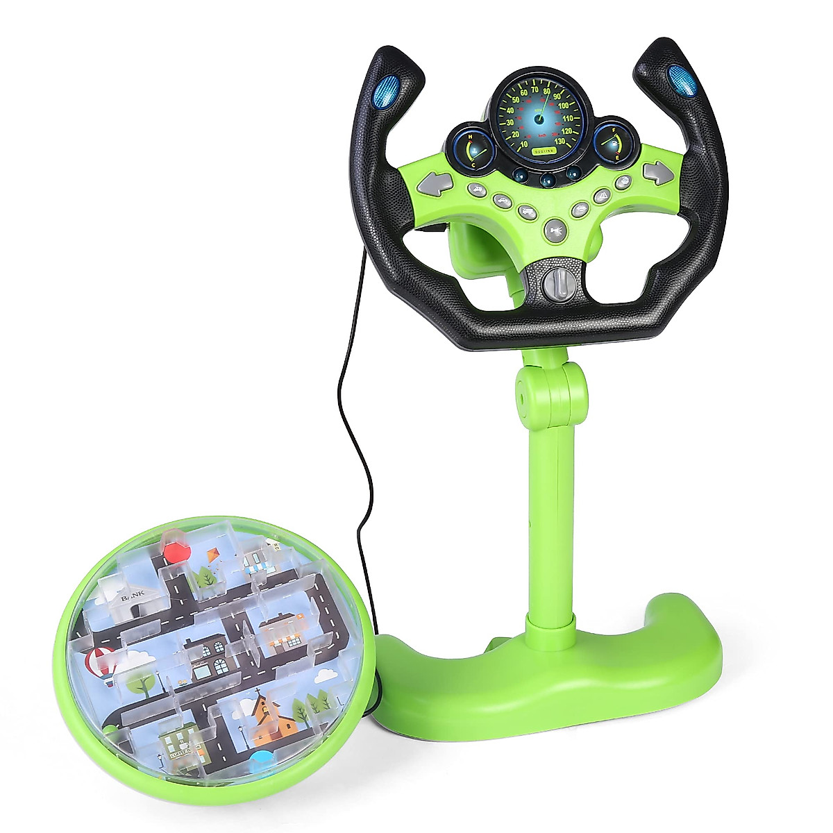 COLOR TREE Toddlers Steering Wheel Pretend Play Simulated Driving Toys with Maze and Simulation Sounds and Lights - Kids Preschool Game Toy - Green