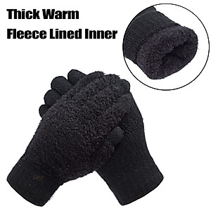 ViGrace Women's Winter Warm Touch Screen Gloves Cable Knit Wool Fleece Lined Touchscreen Texting Mittens for Women