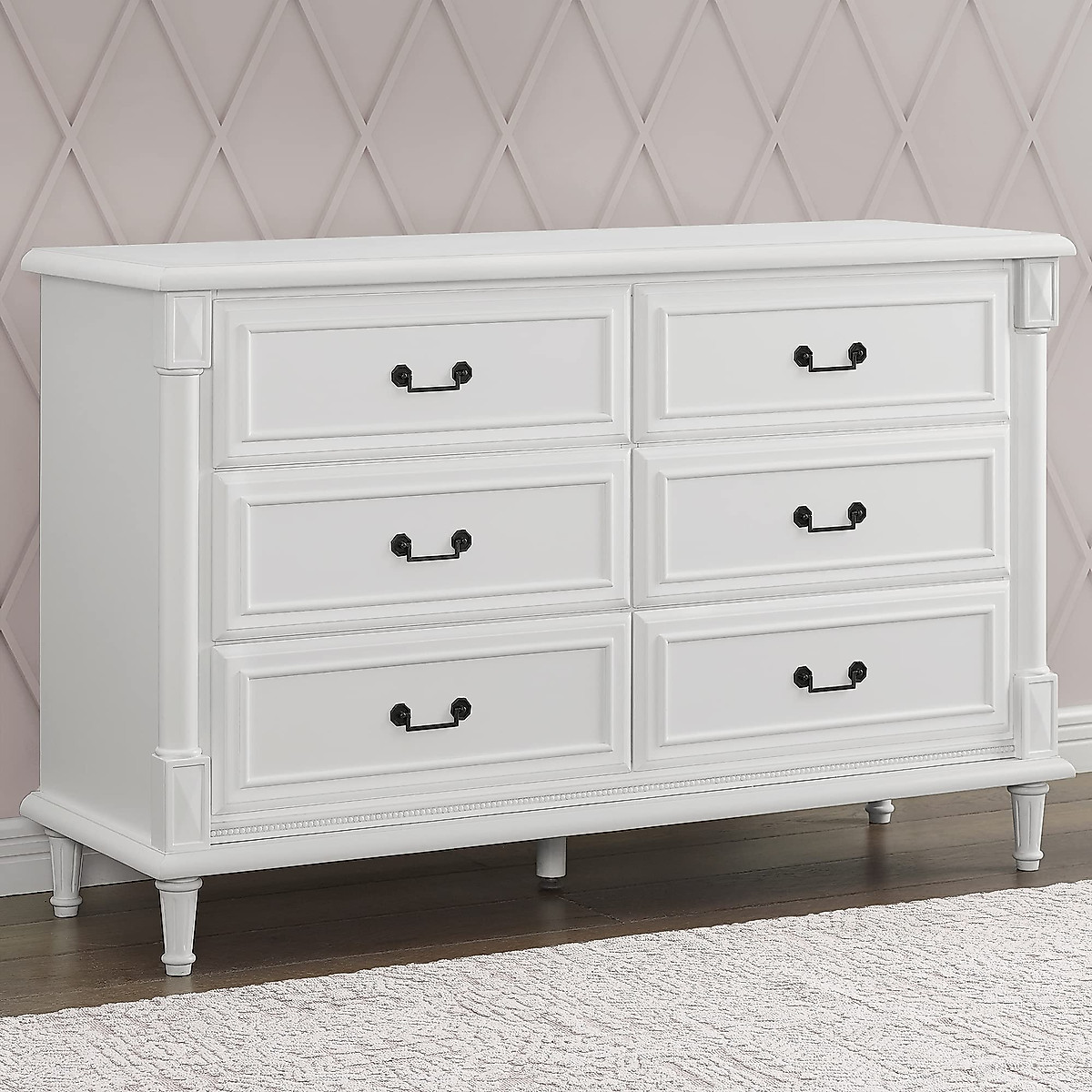 Delta Children Simmons Kids Juliette 6 Drawer Dresser with Changing Top, Greenguard Gold Certified, Bianca White