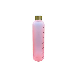 Water Bottle with Time Marker, 32oz 1 Liter, BPA Free Frosted Plastic, Reusable Water Bottle, Leakproof (Blush-Pink)