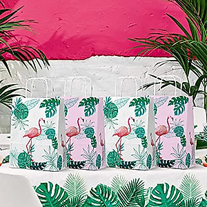 KALEFO 24PCS Luau Party Supplies Flamingo Party Favors Treat Bags Summer Tropical Palm Leaves Hawaii Paper Gift Bags