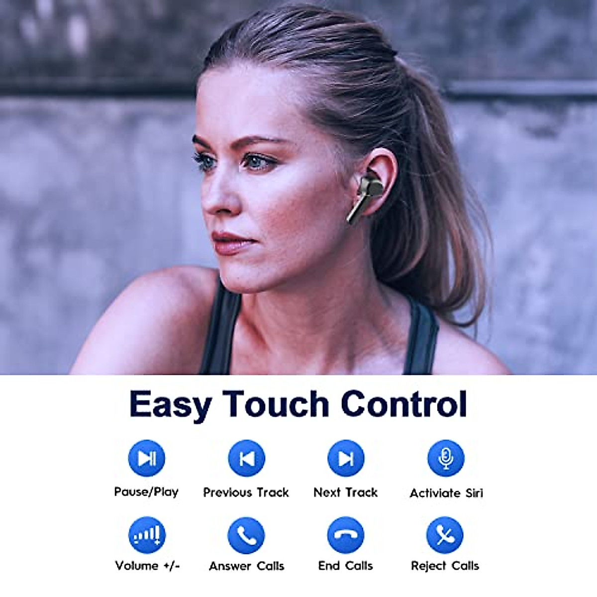 Tecno Wireless Bluetooth Earbuds, 25H Bluetooth Headphones with Microphone, IPX5 Waterproof Wireless Headphone with 4 Mics, High-Fidelity Stereo Bluetooth Earphones for Sports and Work,GE1