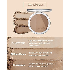 HOLIKA HOLIKA Tone Tuning Shading Contour Palette with Double Ended Contour Brush 01 Cool Grown – Contouring Pressed Powder Korean Cosmetics with Optimal Ratio 3 Colors for Flawless, Long-Lasting Makeup