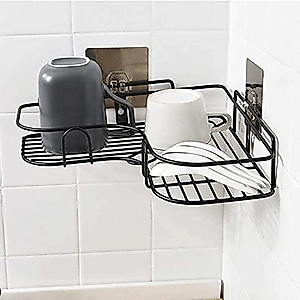 ROFRA Corner Shower Caddy Shelf 2-Pack Wall Mounted Shower Bathroom Shelf with Adhesives, Storage Organizer for Bathroom, Dorm and Kitchen,Black