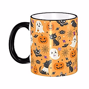 Halloween Funny Coffee Mug for Women Kid Ceramic Tea Cup Unique Friend Gift with Handle 11 OZ Microwave Safe Office Work Home