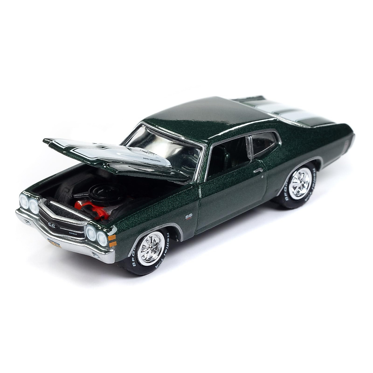 1970 Chevy Chevelle SS Forest Green Metallic with White Stipes (2014) Movie Pop Culture 2024 Release 1 1/64 Diecast Model Car by Johnny Lightning JLPC014-JLSP373