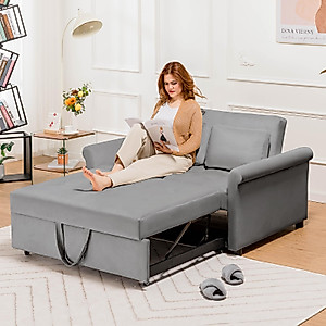 COMHOMA 55" Sleeper Sofa Bed, 3-in-1 Pull Out Couch Bed with Adjustable Backrest and Pillows, Convertible Sleeper Couch for Living Room and Office (Grey)