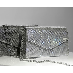 GEGELE Women's Sparkly Evening Bags Glitter Rhinestone Clutch Purse for Party Prom Wedding (Silver)