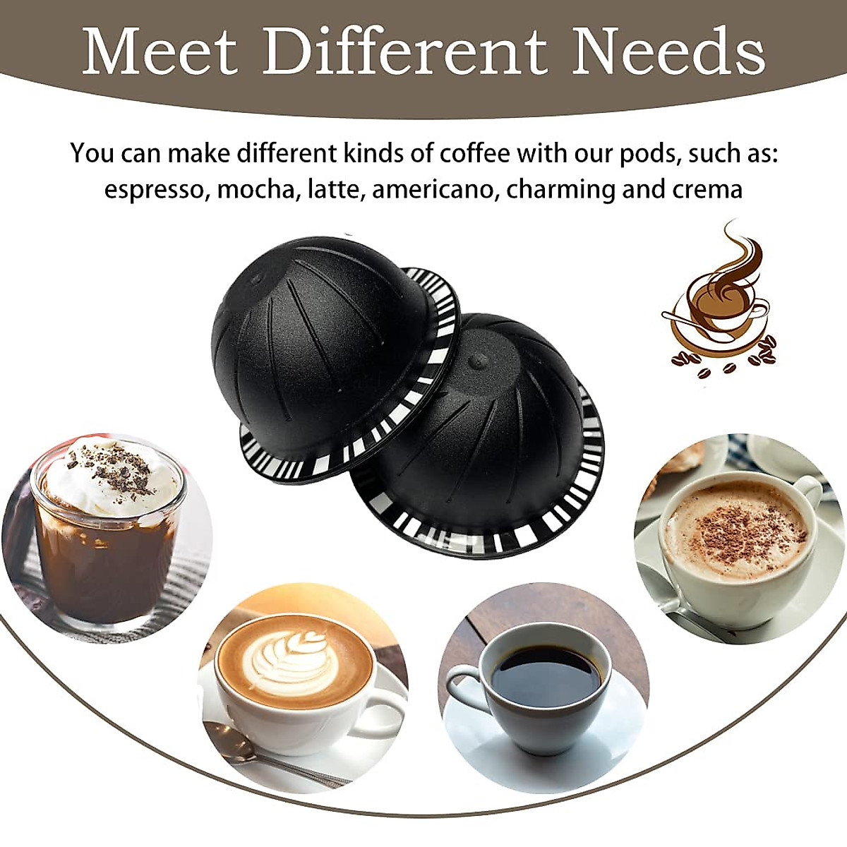 5pcs Reusable Coffee Pods for Nespresso VertuoLine, Refillable Coffee Capsules for Vertuo, Refill Coffee Pod for Nespresso Machine with 5pcs Aluminum Foil Lids (5pcs Black (230 ml))