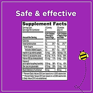 Zarbee's Elderberry Gummies for Kids with Vitamin C, Zinc & Elderberry, Daily Childrens Immune Support Vitamins Gummy for Ages 2 and Up, Natural Berry Flavor, 21 Count