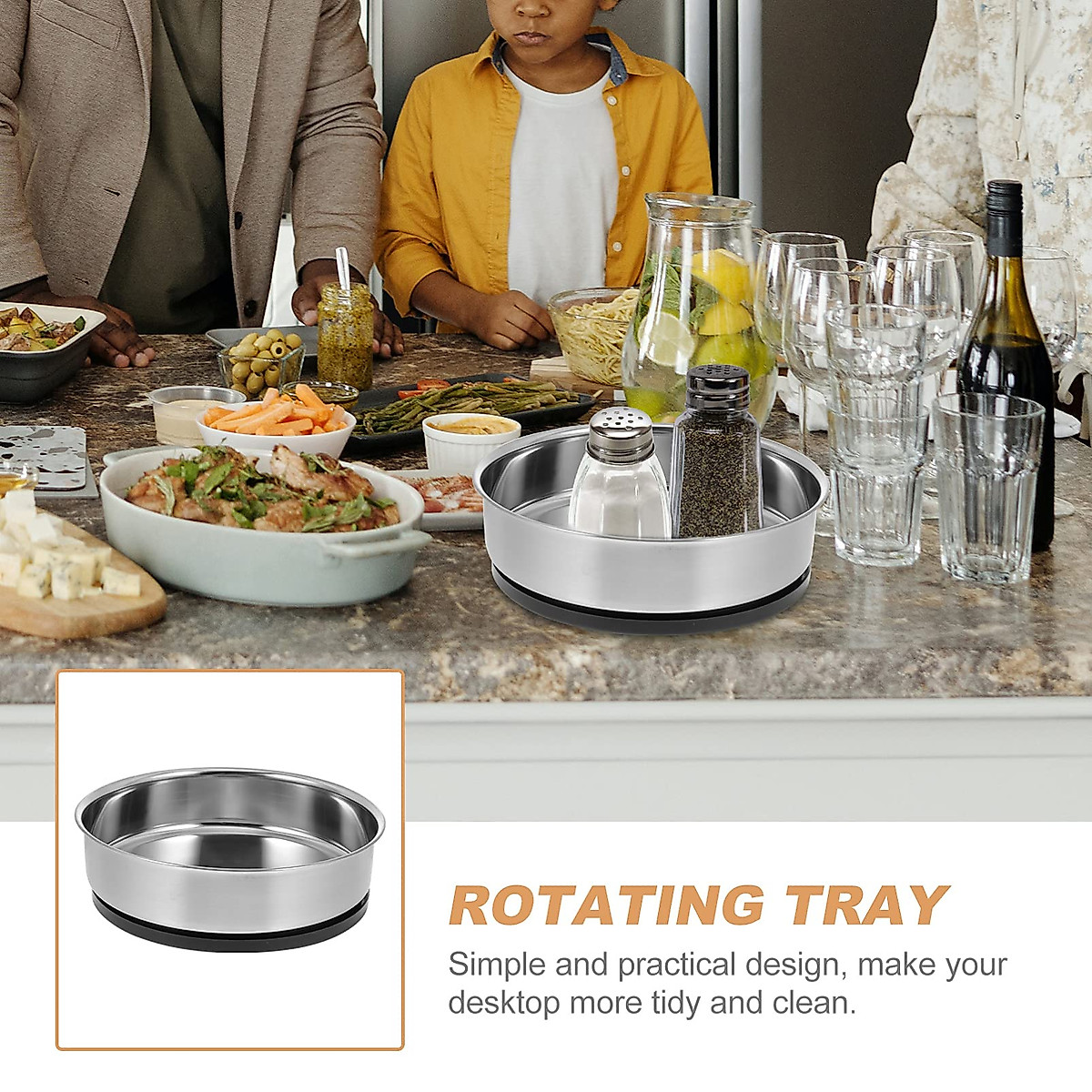 Cabilock 1pc Stainless Steel Tray Turntable Shelf Round to Rotate