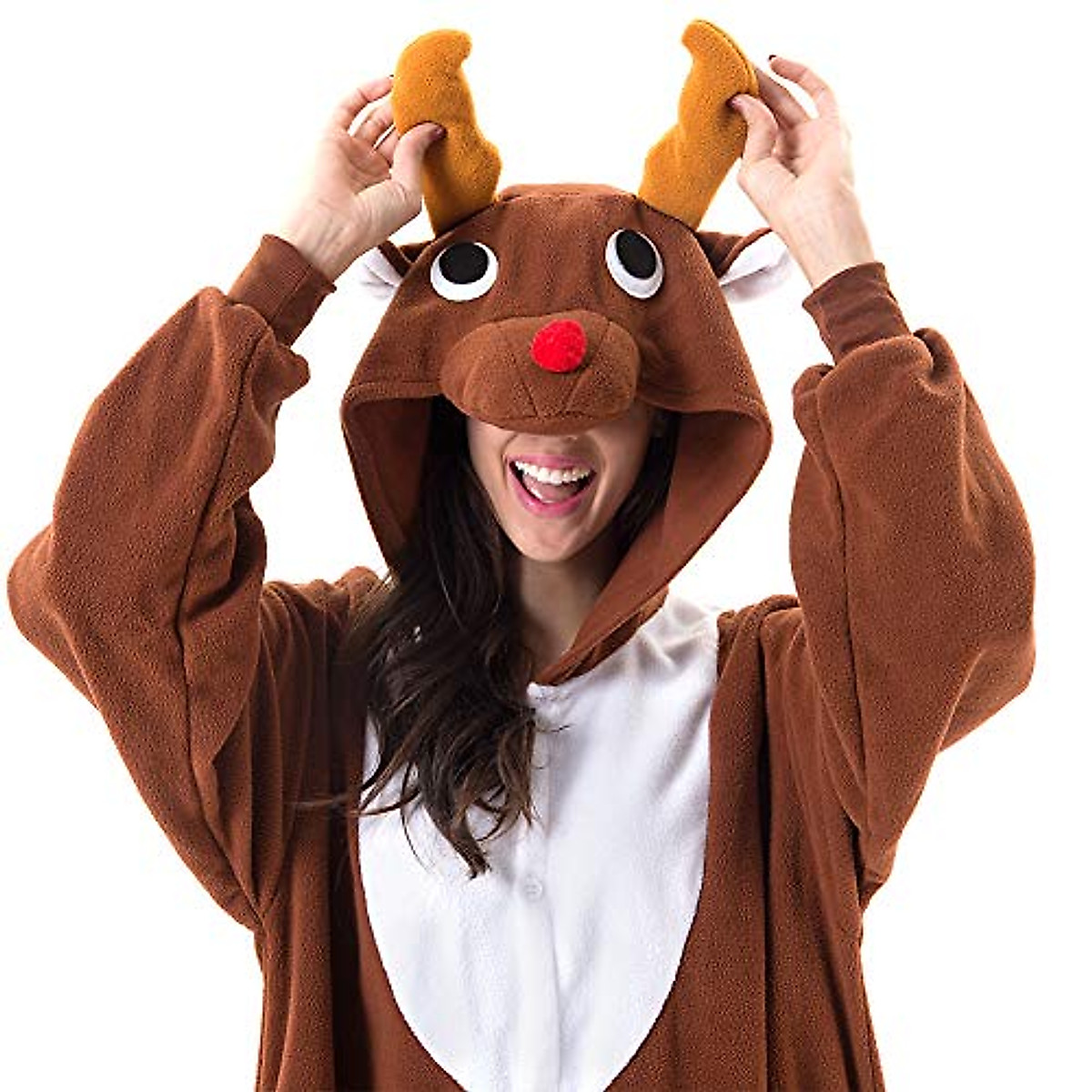 Beauty Shine Adult Unisex Animal Costume Halloween Christmas Cosplay Plush Pajama Onesie (Large, Coffee Reindeer)