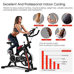 Goplus Adjustable Exercise Bike, Stationary bike, Indoor Cycle Bike, with Heart Rate Sensors, LCD Display, Professional Exercise Bike for Home and Gym Use
