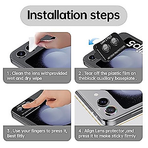 Vizvera for Samsung Galaxy Z Flip 5 Camera Lens Protector, Metal Ring 9H-Tempered Glass Camera Cover HD Clearly Anti-Scratch Individual Ring with Installation Tray-Black