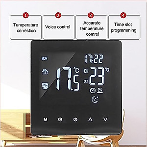 Thermostat AC 90 to 240V APP Dual Display Programmable Thermostat Temperature Controller for Floor Heating with 16A Electric Heating Belt Cable (without WiFi)