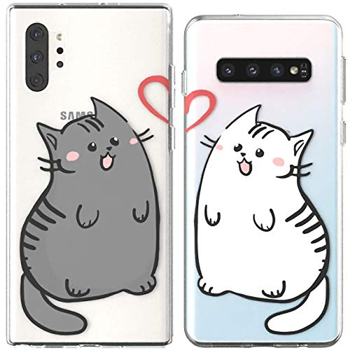 Toik Matching Couple Cases for Apple iPhone 11 Pro Xs Max Xr 10 X 8 Plus 7 6s 5s SE Cats Design Pets Lightweight Gray TPU Cute Gift Best Friend Boyfriend Anniversary BFFs White Adorable