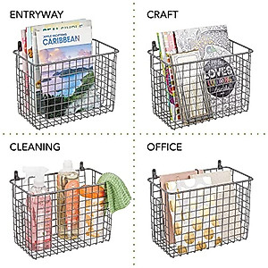 mDesign Portable Metal Farmhouse Wall Decor Storage Organizer Basket Bin with Handles for Hanging in Entryway, Mudroom, Bedroom, Bathroom, Laundry Room - Wall Mount Hooks Included, 2 Pack - Graphite