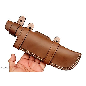 Ottoza Handmade XL Leather Knife Sheath RIGHT HAND Tracker Knife Sheath - Bushcraft Knife Sheath - Hunting Knife Sheath - Survival Knife Sheath Horizontal Carry Dark Brown TOP GRAIN LEATHER No:205
