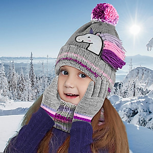 Hicdaw 2Pcs Kids Winter Hat and Scarf Set Winter Hats for Kids Toddler Beanie Hat Fleece Lined Scarf for Boys Girls 2-8 Years
