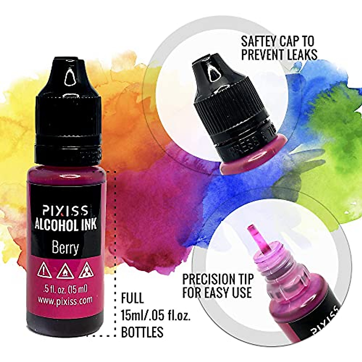 Pixiss 25 Pack Large Alcohol Inks 0.5oz Bottles and Pixiss Metallic Alcohol Inks (Pearl, Gold, Silver, Gunmetal, Copper)