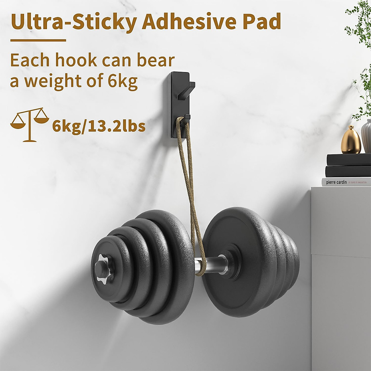 Self Adhesive Wall Hooks for Hanging: Stick-On Hooks Hold 13 LB, Black Coat Hook,Towel Hooks For Bathrooms,Shower Hooks for Wall,Door Hooks Hanging Towel, Kitchen Hook,Metal hooks for hanging,4 Pack