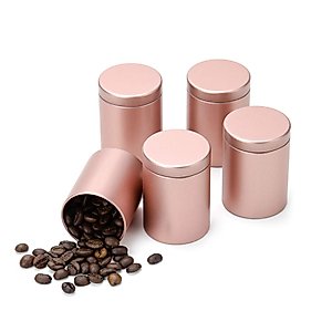 Tianhui Small Tin Can Box Mini Canister for Coffee Tea Candy Storage Loose Leaf Tea Tin Containers Storage 5 Pcs (Glod, M)