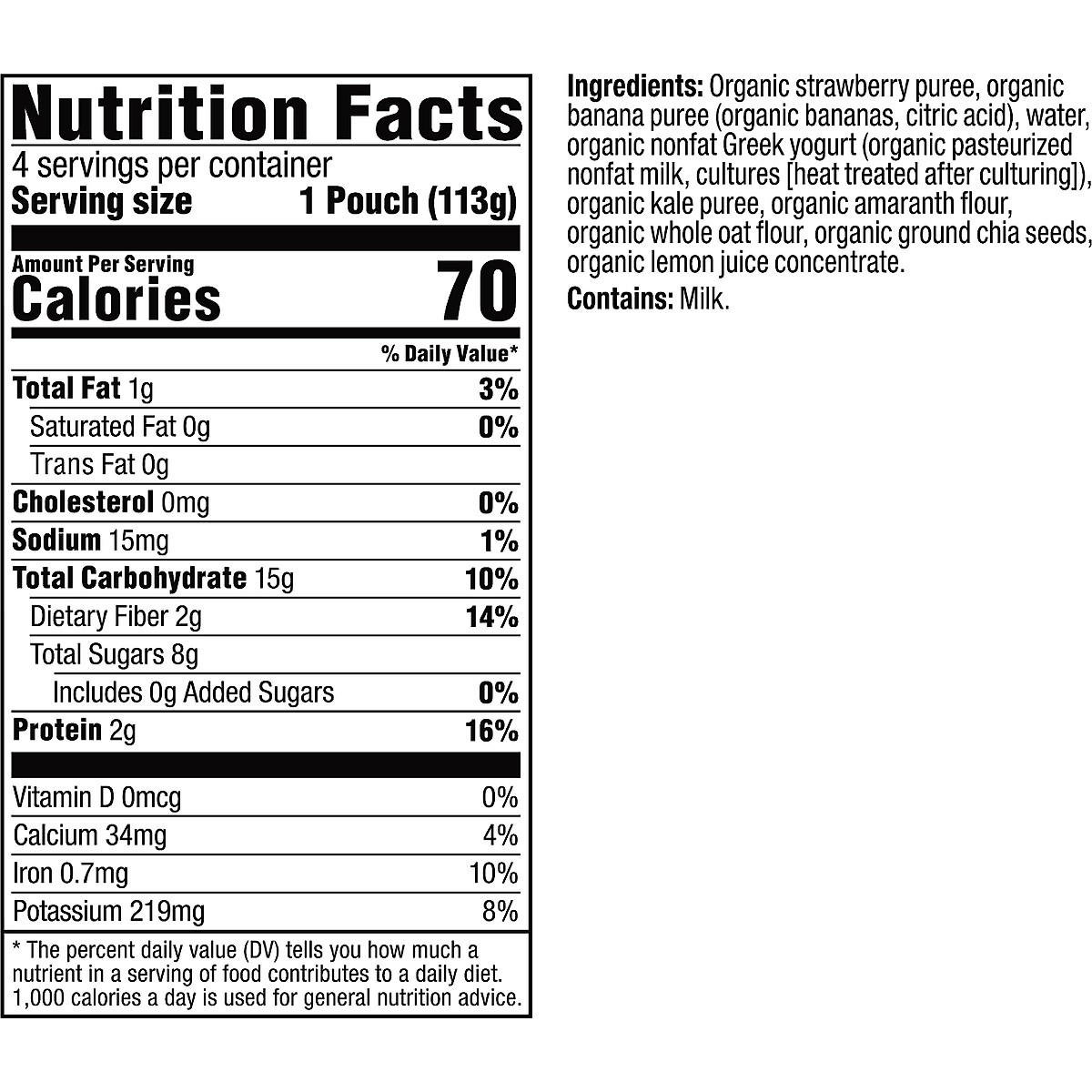 Plum Organics Mighty 4 Organic Toddler Food - Strawberry, Banana, Greek Yogurt, Kale, Amaranth, and Oat - 4 oz Pouch (Pack of 4) - Organic Fruit and Vegetable Toddler Food Pouch