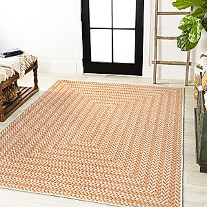 Eyely BMS206C-3 Santa Monica Chevron Modern Concentric Squares Indoor/Outdoor Area Rug Modern;Cottage, Bedroom, Kitchen, Backyard, Patio, Easy-Cleaning, Non-Shedding, 3 X 5, Orange/Cream