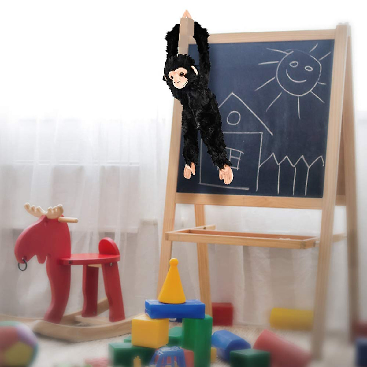 ArtCreativity Black Hanging Chimpanzee Plush Toy, 19 Inch Stuffed Chimpanzee with Realistic Design, Soft and Huggable, Cute Nursery Decor, Best Birthday Gift for Boys and Girls