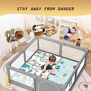 Baby Playpen Baby Playard, Playpen for Babies and Toddlers with Gate, 50x50 Baby Fence, Sturdy Safety Playpen, Indoor & Outdoor Kids Activity Center（with Mat）