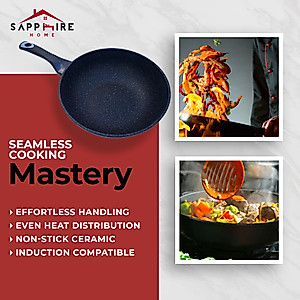 HOME N KITCHENWARE Nonstick Ceramic Wok, Frying Pan - Premium 9-Layered Cookware, Korean Marble-Coated - Easy to Clean Cast Aluminum - Induction Ready for Saute, Stir-Fry, Eggs, Fried Rice 8-Inch