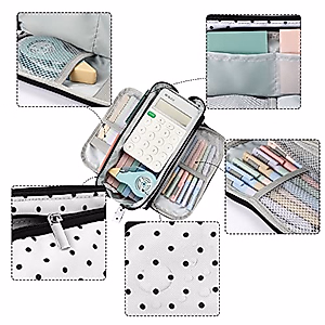 EOOUT Big Capacity Pencil Case Pencil Pouch Pen Bag Cute Aesthetic Organized Pen Case for School Stationery and Travel Cosmetics Storage (Black Dot)
