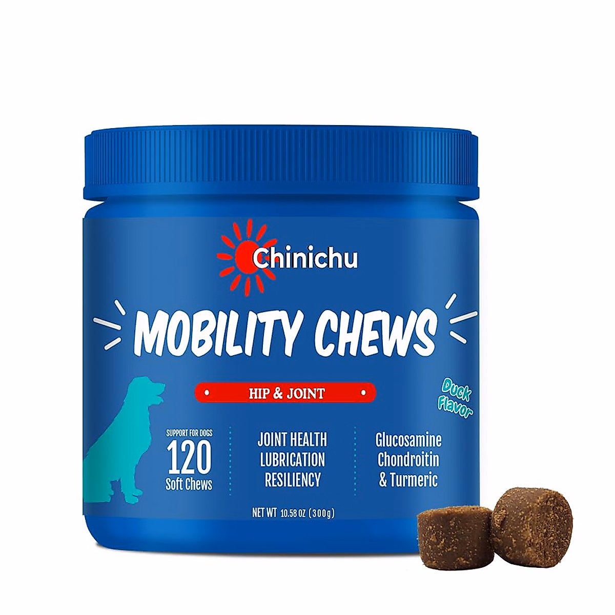Chinichu Mobility Bites Dog Joint Supplement - Hip and Joint Chews for Dogs - Pet Products with Glucosamine, Chondroitin, & MSM + Vitamins C and E for Dog Joint Relief - Duck Flavor – 120 Count