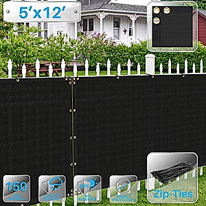 Patio 5' x 12' Fence Privacy Screen Black Commercial Grade Mesh Shade Fabric with Brass Gromment Outdoor Windscreen Zipties