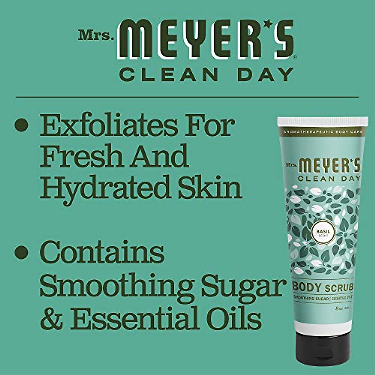 MRS. MEYER'S CLEAN DAY Exfoliating Body Scrub, Sugar Scrub that Leaves Skin Feeling Hydrated & Fresh, Made with Essential Oils, Basil, 8 oz